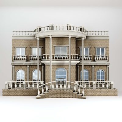 Classic House Building Front View 3D Model Buildings