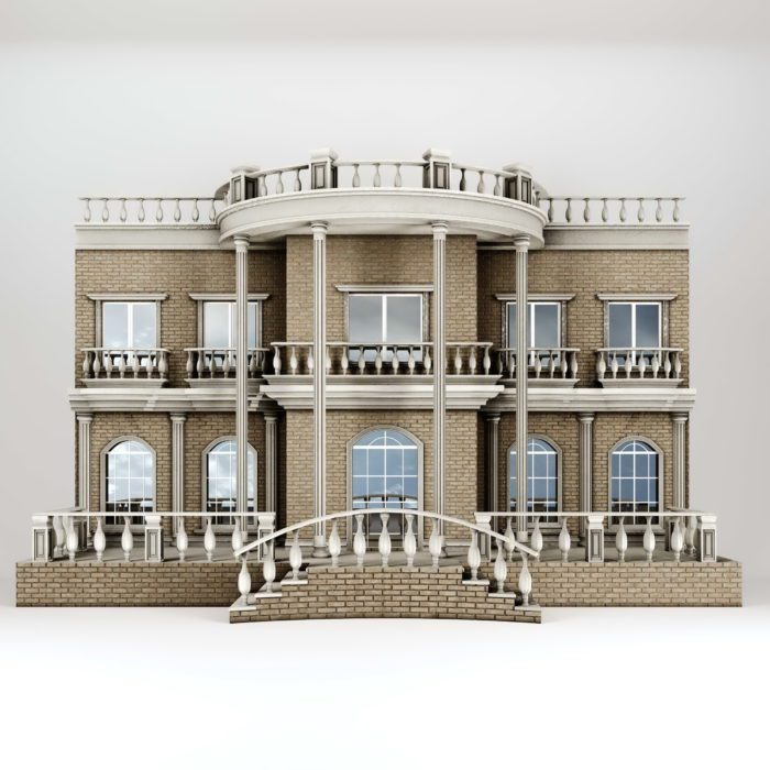 Classic House Building Front View 3D Model Buildings