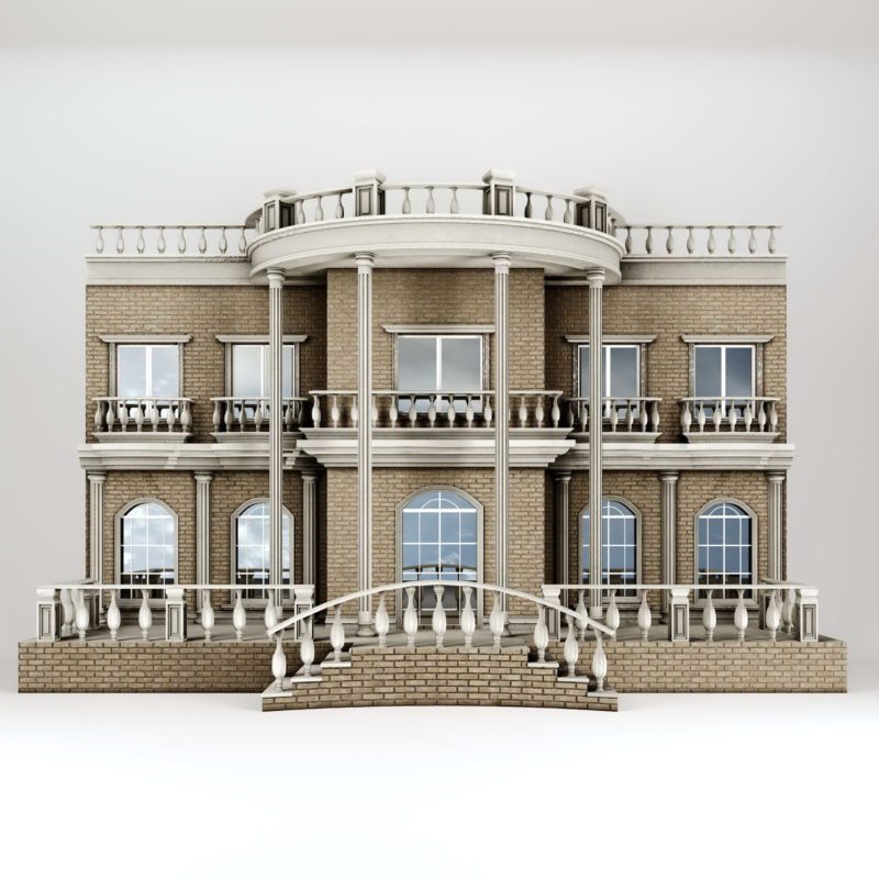 Classic House Building Front View 3D Model Buildings