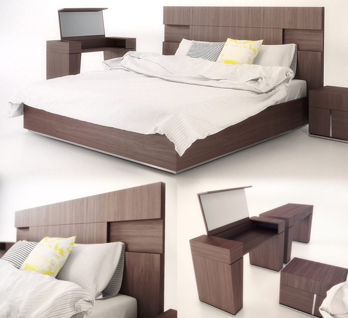 Elegant Double Bed Collection 3D Model Bed