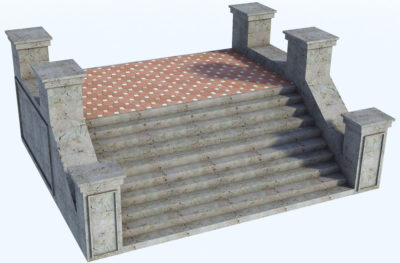 Classic Stone Stairs 3D Model Stairs and Fence