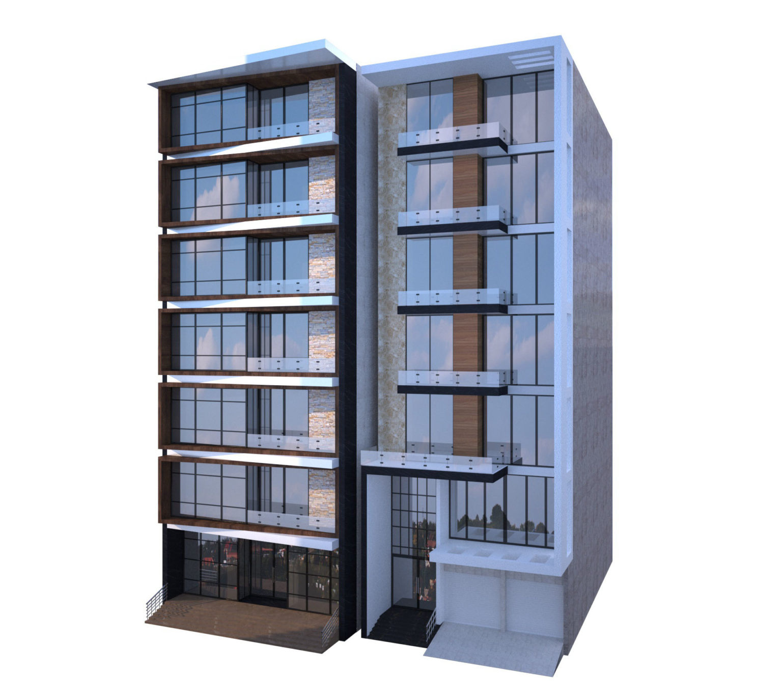 Modern Double Building Free 3D Model Buildings
