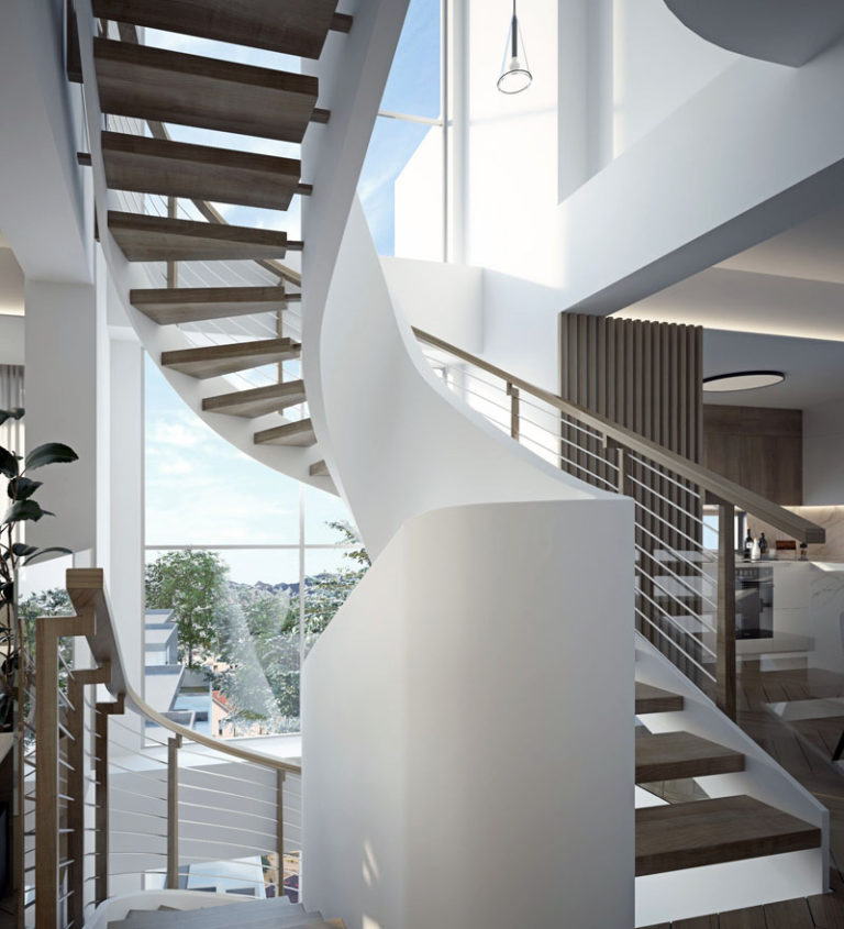 Modern Spiral Staircase 3D Model Stairs and Fence
