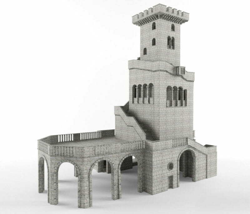 Old Design Stone 3D Tower Buildings