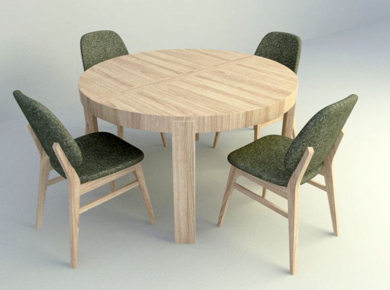 Wooden Table Set 3D Model Table